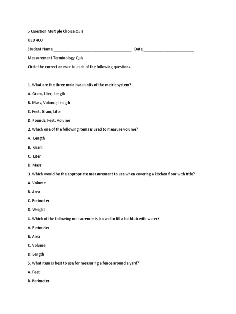 Measurement Terminology Quiz | PDF