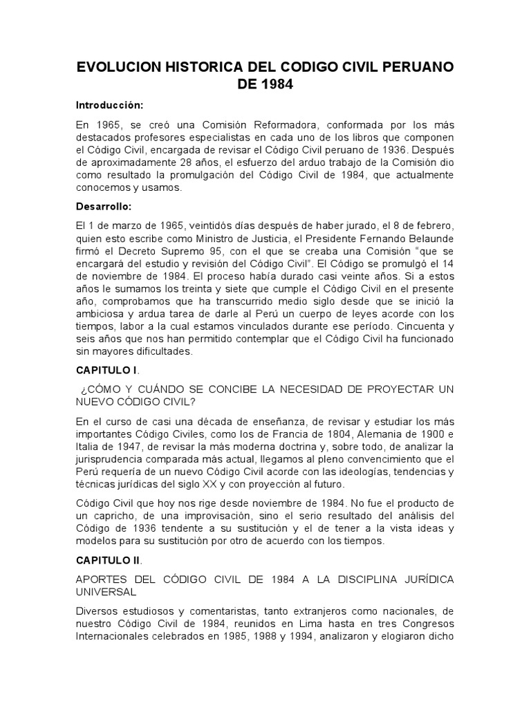 Evolucion Historica Del Codigo Civil Peruano de 1984 | PDF ...