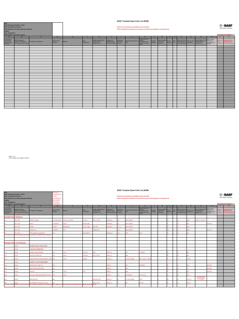 BASF Template Spare Parts List (BOM) | PDF | Pump | Mechanical Engineering