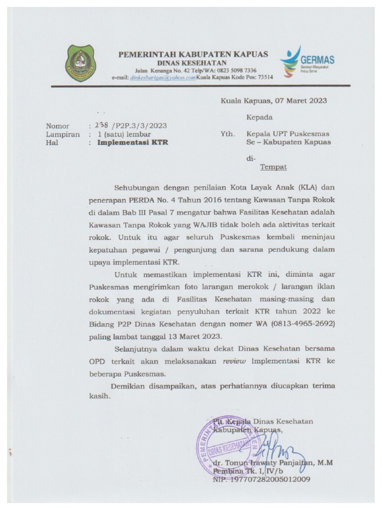 Surat Implementasi KTR | PDF