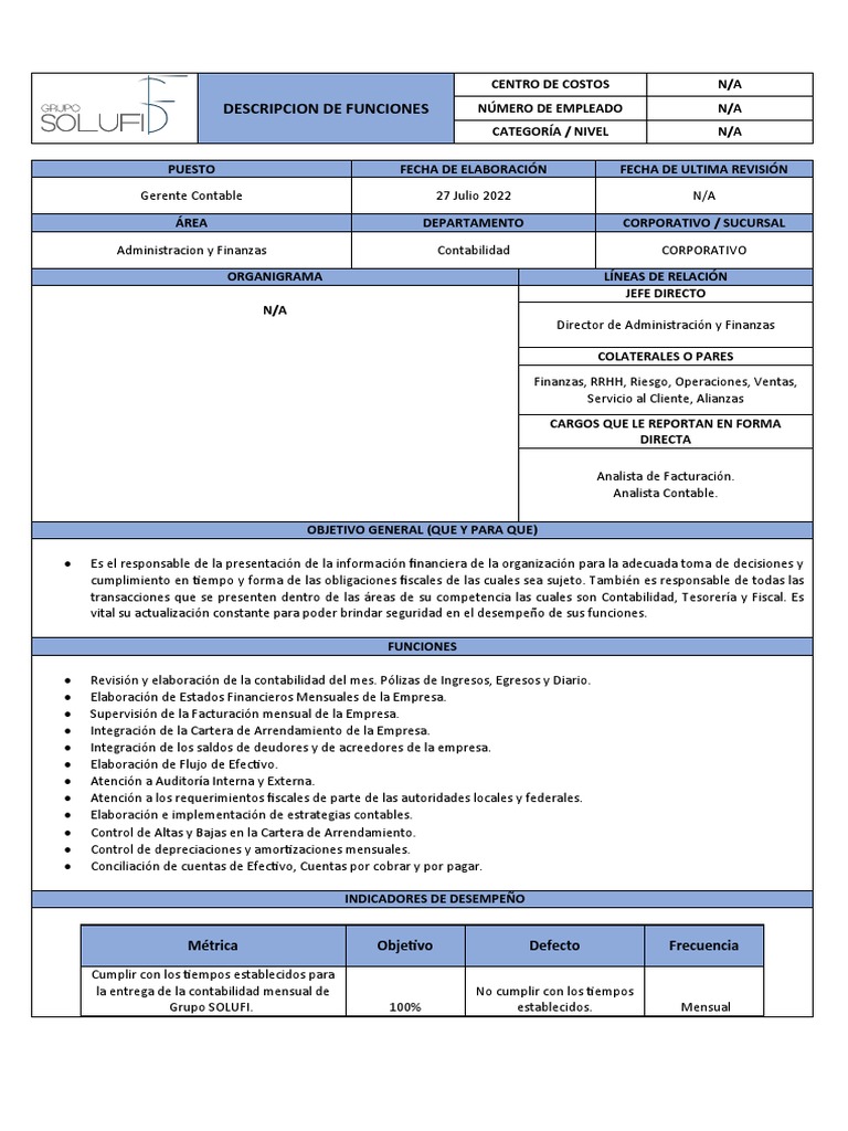 Descripción de Puesto Contador General | PDF | Contabilidad | Auditoría