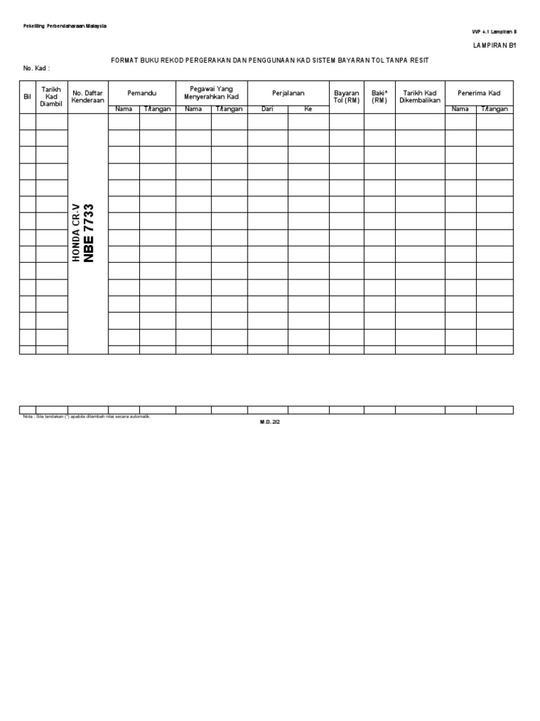 Format Rekod Kad Tol Tanpa Resit | PDF