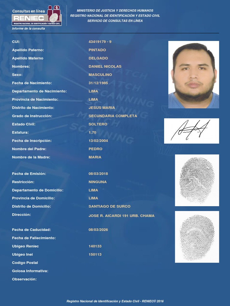 9 Pintado Delgado Daniel Nicolas Masculino 31/12/1985 Lima Lima Jesus ...