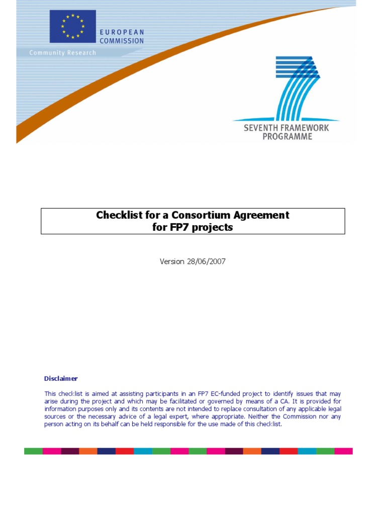 FP7 Consortium Agreement Checklist | PDF | Ownership | Intellectual ...