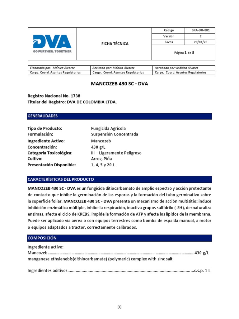 FT Mancozeb 430 SC Dva | PDF | Química