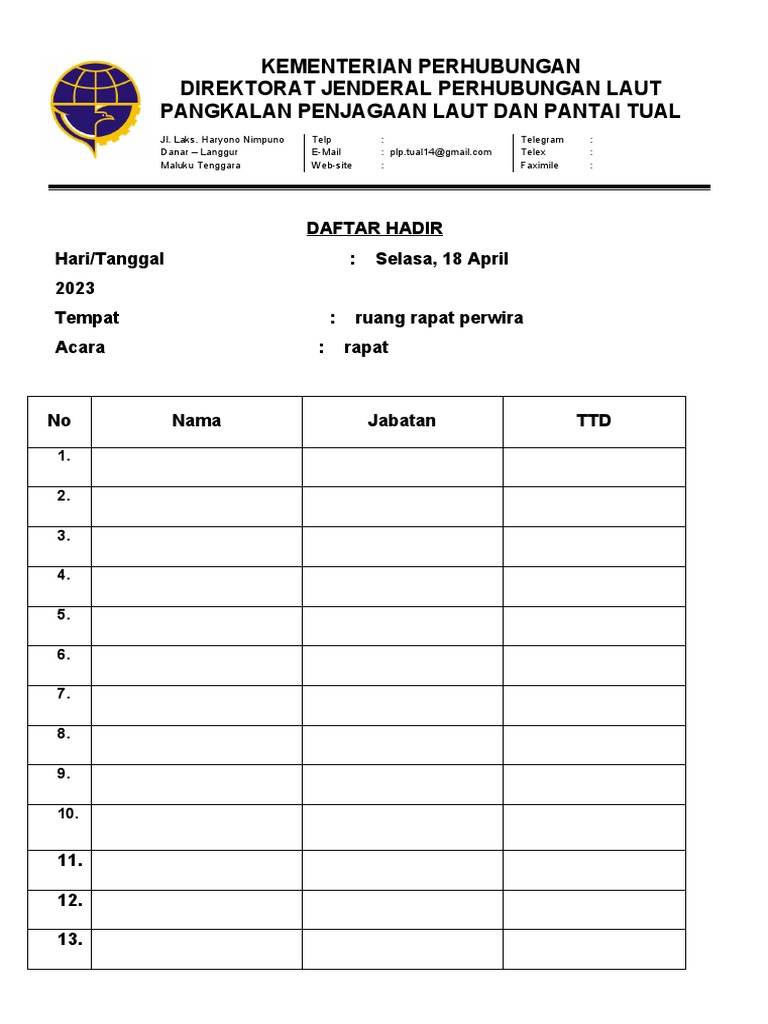 Daftar Hadir Rapat | PDF