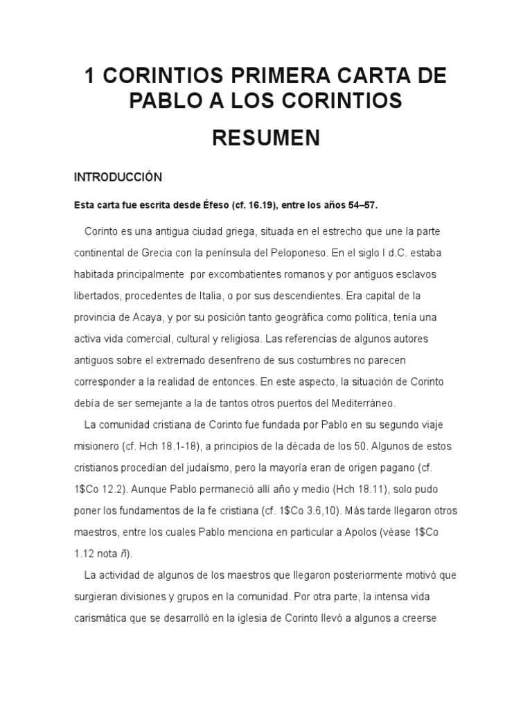 1 CORINTIOS PRIMERA CARTA DE PABLO A LOS CORIntios | PDF | Pablo el apóstol | Primera epístola a ...