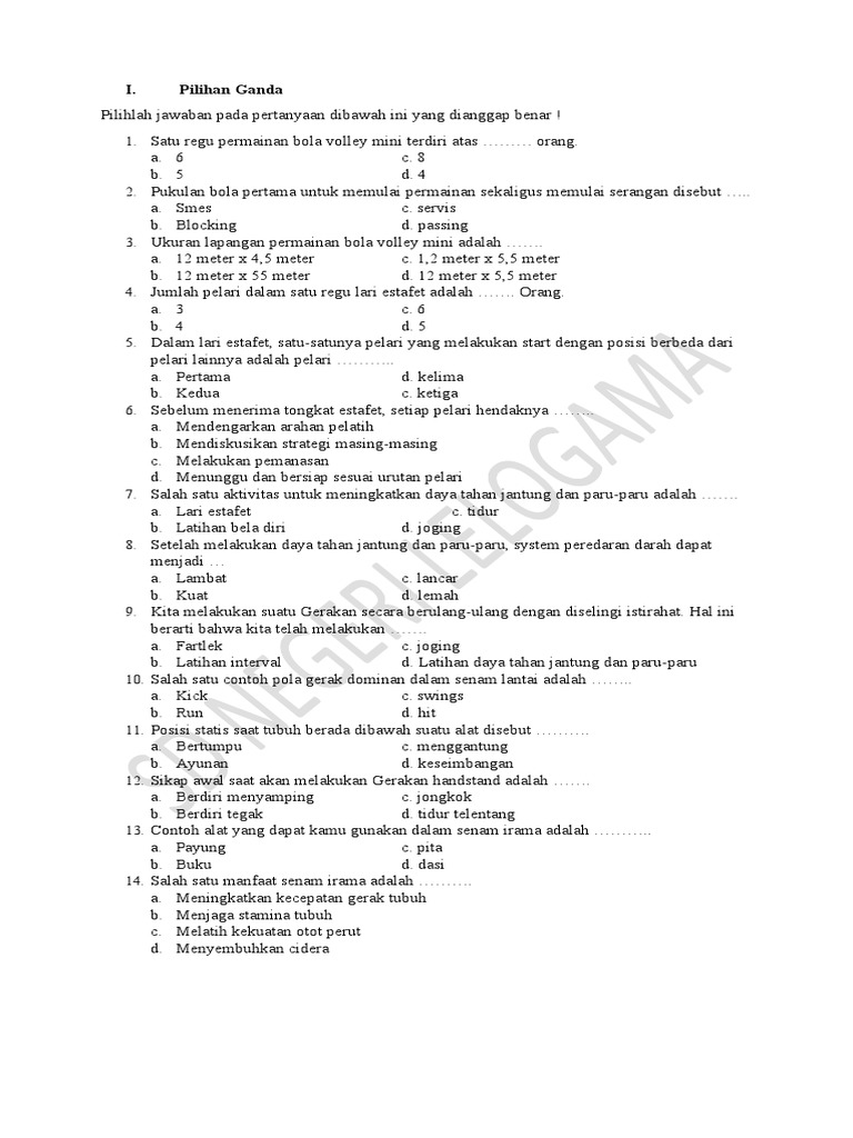 Soal Pjok KLS 6 2023 | PDF