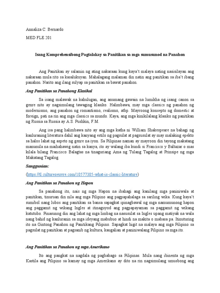 Panitikan Sa Iba't Ibang Panahon | PDF