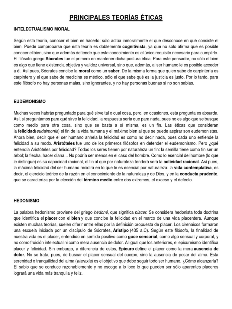 Principales Teorías Éticas | PDF | Placer | Moralidad