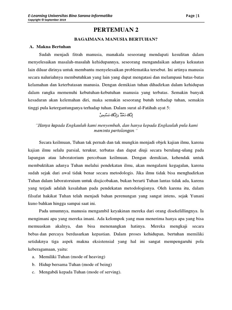 Pertemuan 2: Bagaimana Manusia Bertuhan? A. Makna Bertuhan | PDF | Filsafat