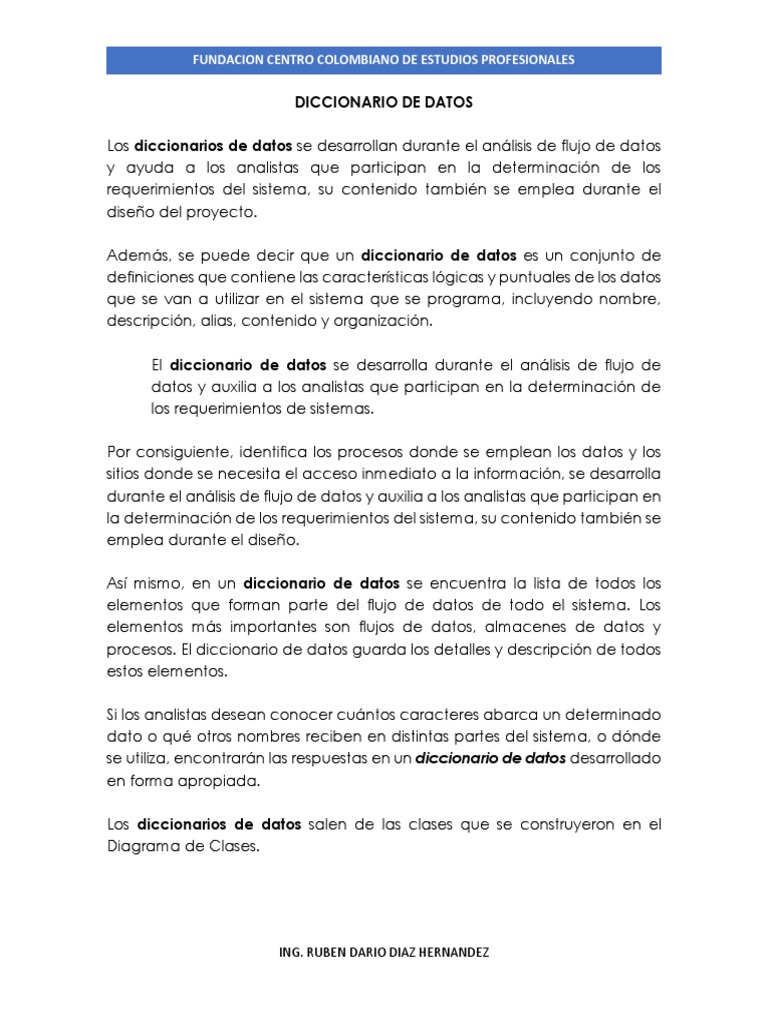 Diccionario de Datos | PDF | Informática
