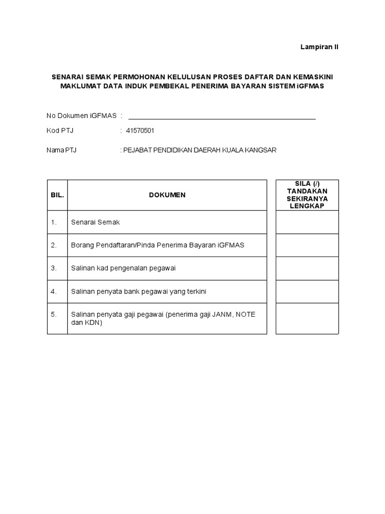 Borang Daftar Dan Kemaskini Data Induk Igfmas | PDF