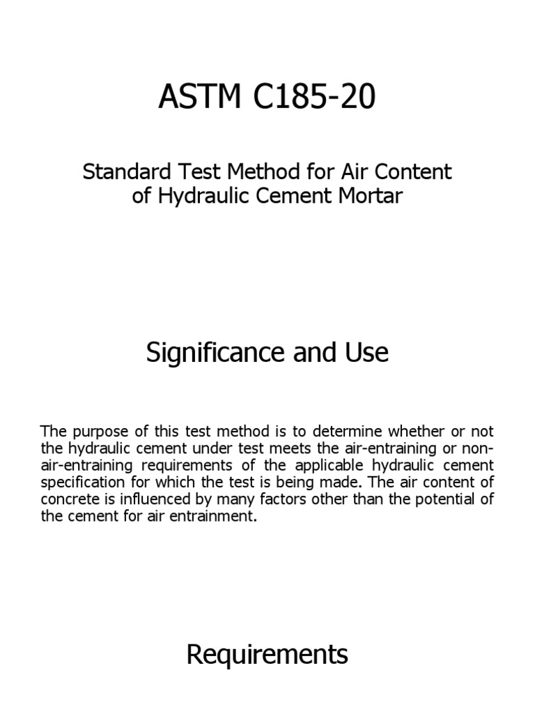 ASTM C185-20 Standard Test Method for Air Content of Hydraulic Cement ...