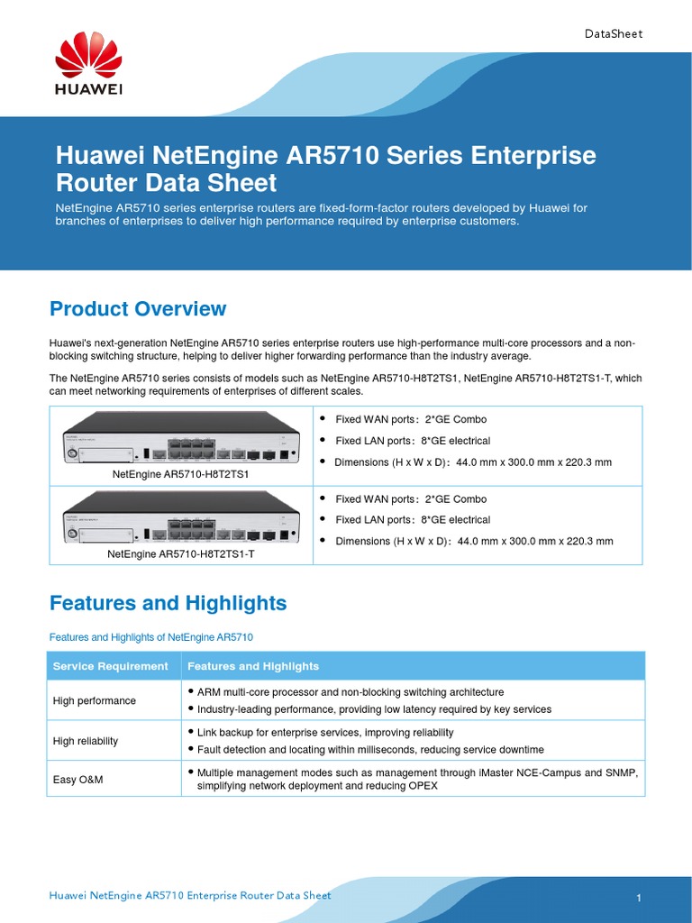 Huawei NetEngine AR5710 Series Enterprise Router Datasheet | PDF | I Pv6 | Router (Computing)