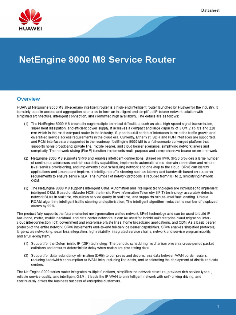NetEngine 8000 M8 Universal Service Router Datasheet - Cleaned | PDF | I Pv6 | Networking