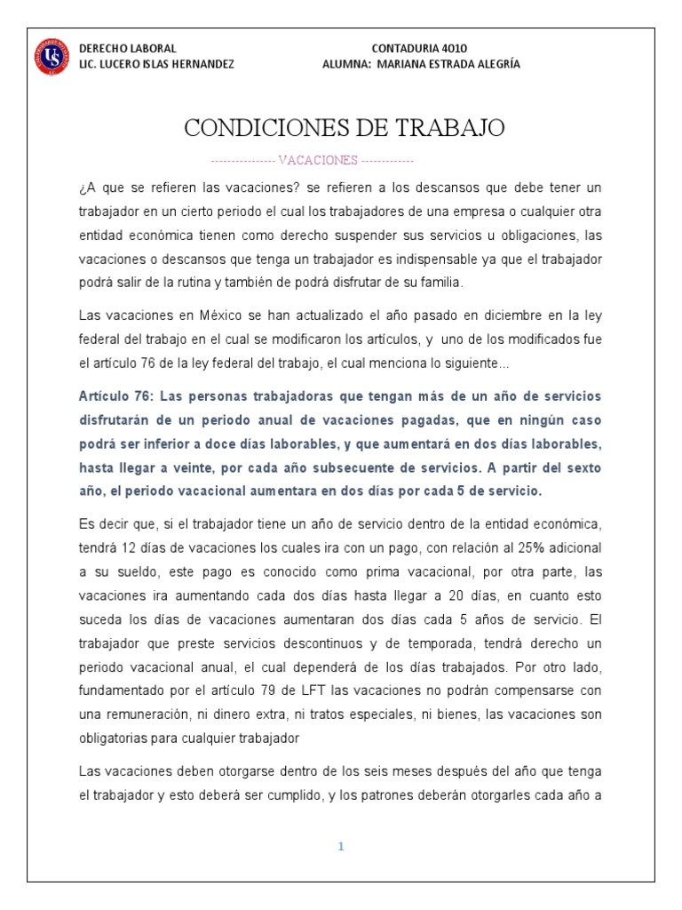 CONDICIONES DE TRABAJO - Docx Ensayo | PDF | Economias