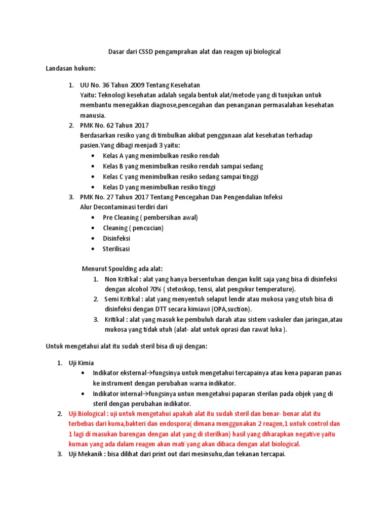 Dasar Dari CSSD Pengamprahan Alat Dan Reagenuji Biological | PDF