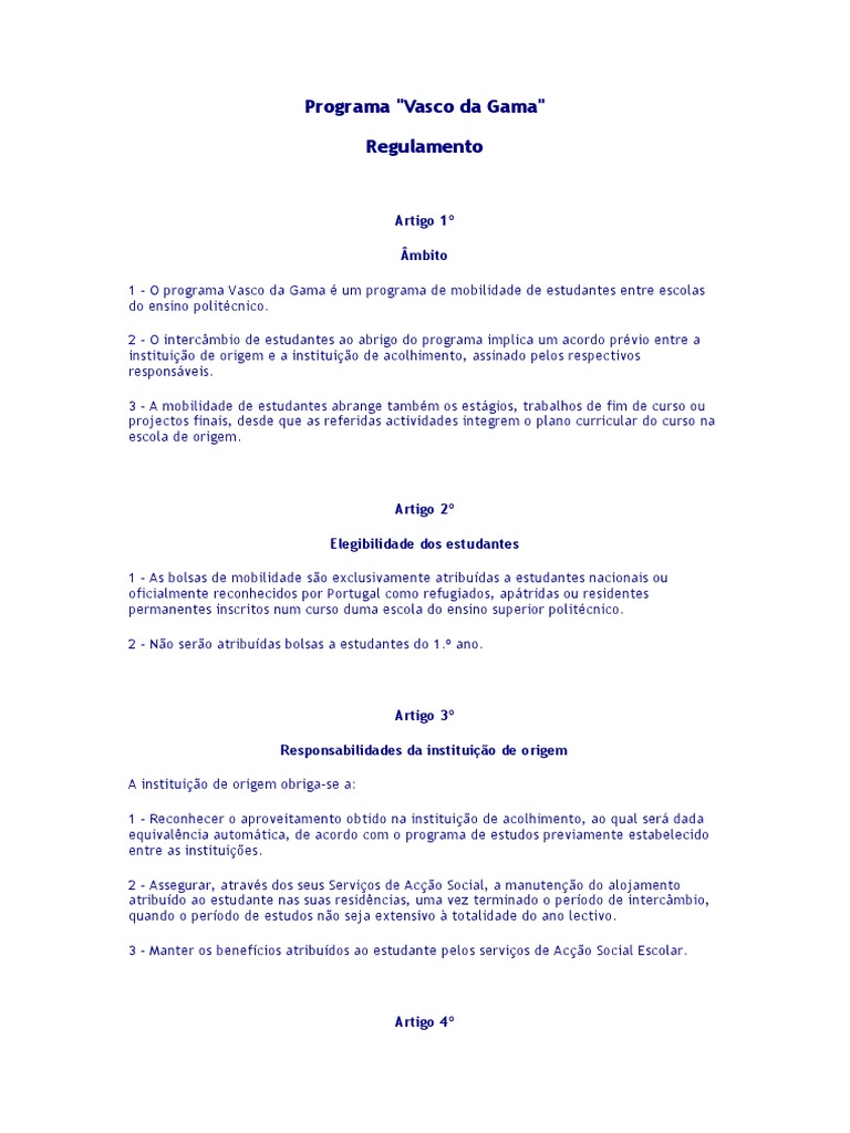 Regulamento - Programa Vasco Da Gama | PDF | Tecnologia e Engenharia