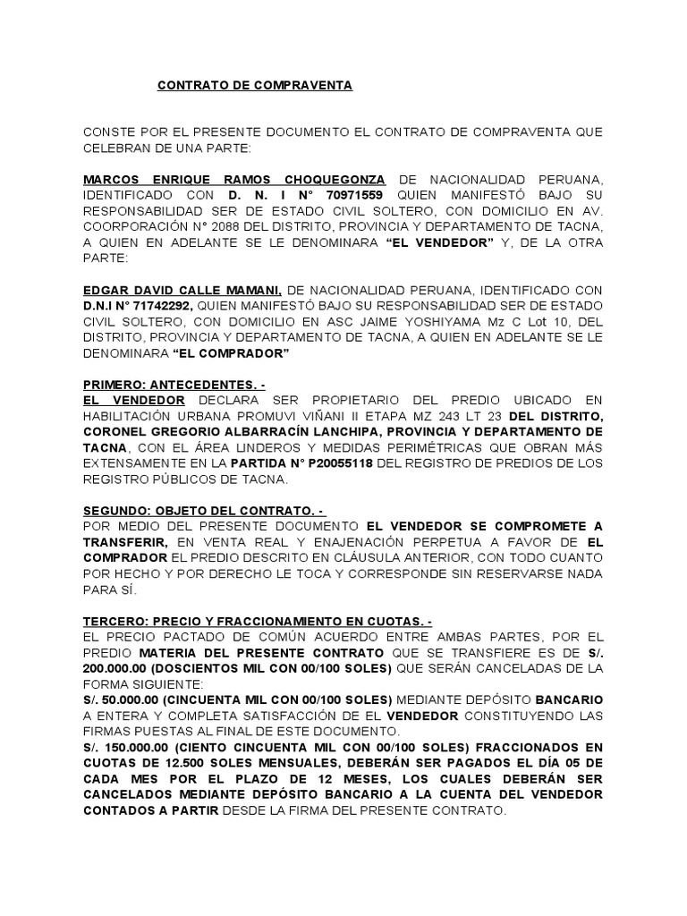 Contrato de Compraventa | PDF