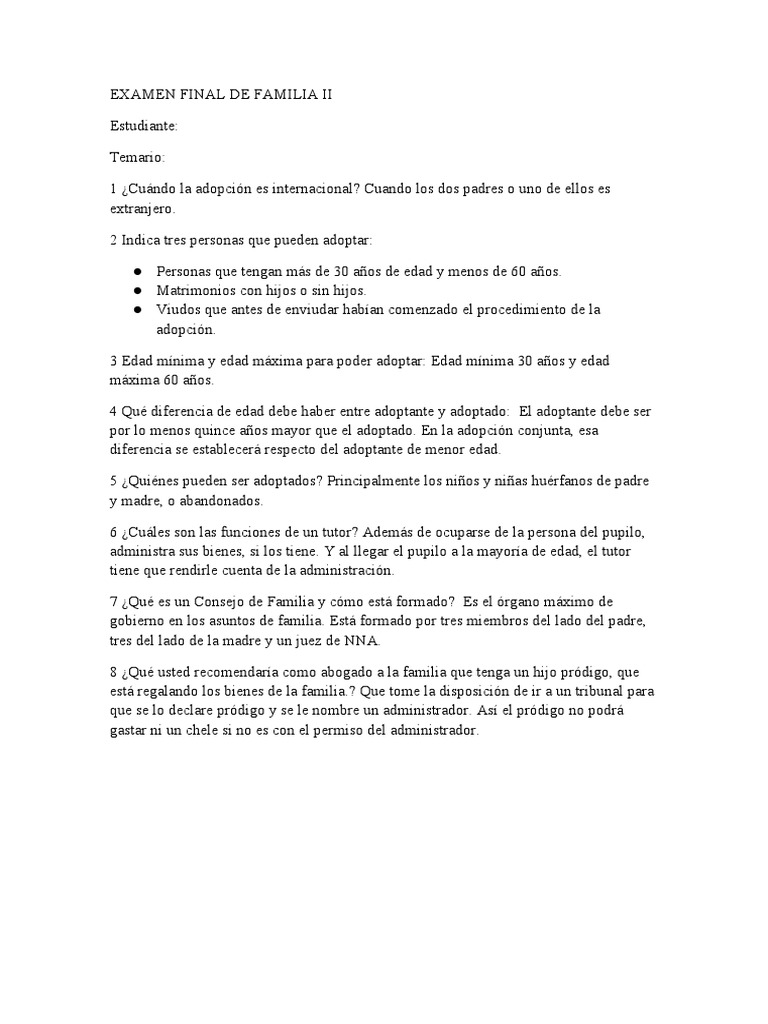Examen Final de Familia Ii | PDF