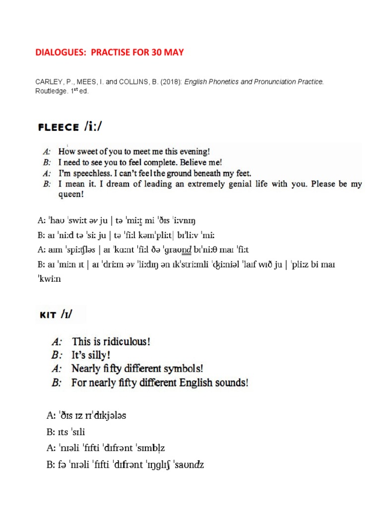 Dialogues - The FLEECE - KIT - TRAP - PALM and STRUT Vowels | PDF