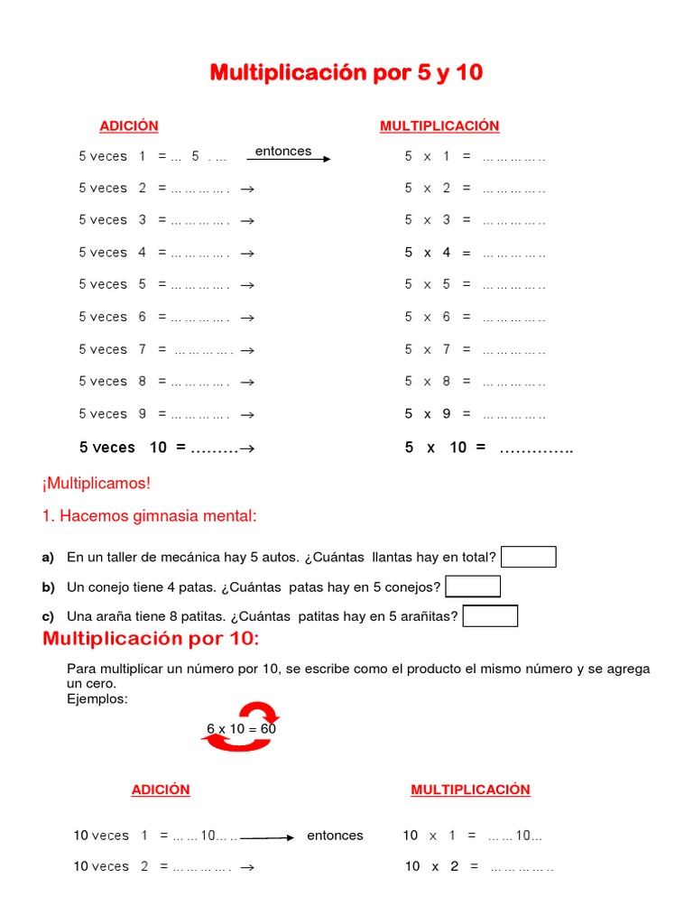 Multiplicación Del 5 Y 10 | PDF | Multiplicación | Matemáticas