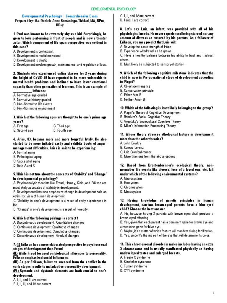 Dev Psych Compre | PDF | Developmental Psychology | Adolescence