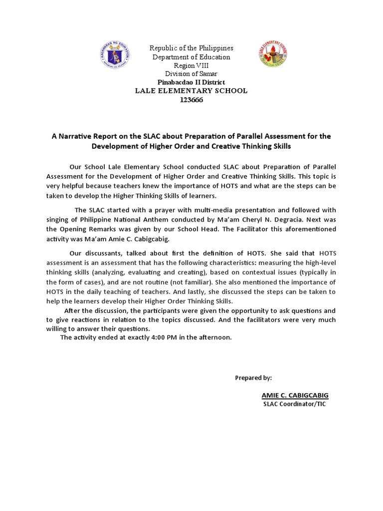 A Narrative Report On The SLAC About Preparation of Parallel Assessment ...