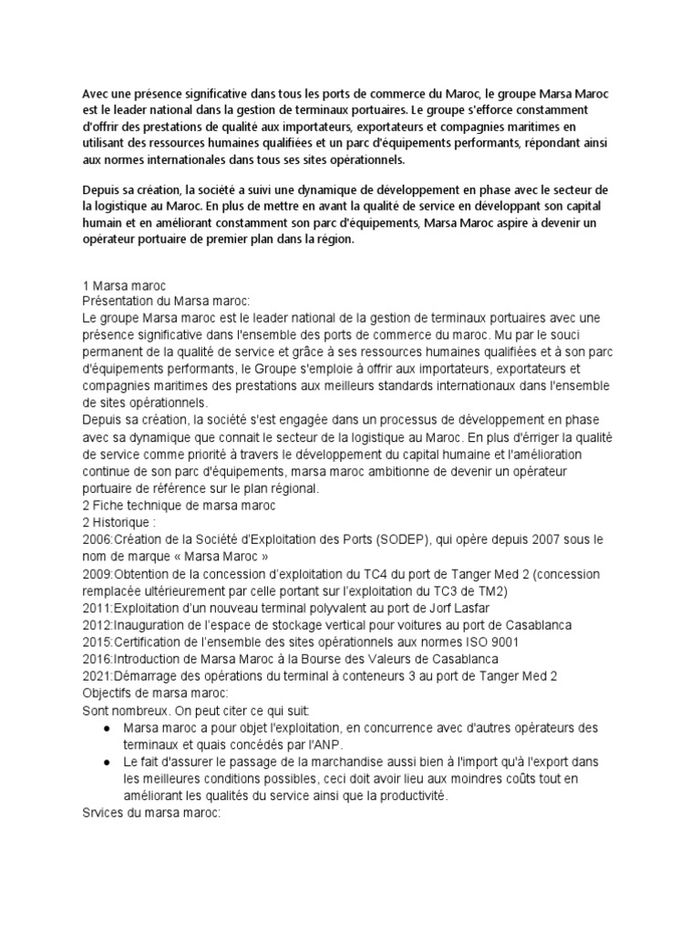 Marsa Maroc : Leader des Terminaux Portuaires | PDF