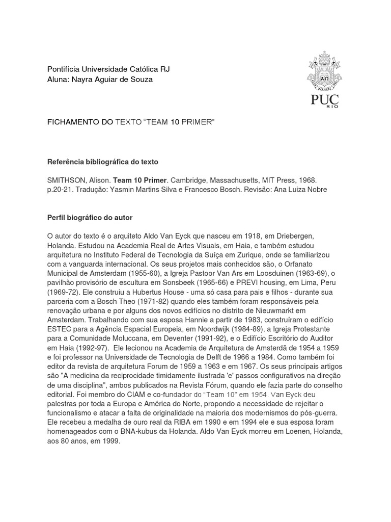 Fichamento Do Texto "Team 10 Primer" | PDF | Pensamento | Tempo