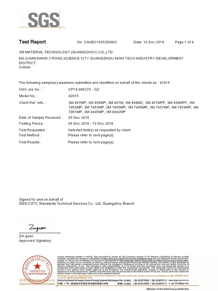 Test Report: Signed For and On Behalf of SGS-CSTC Standards Technical ...