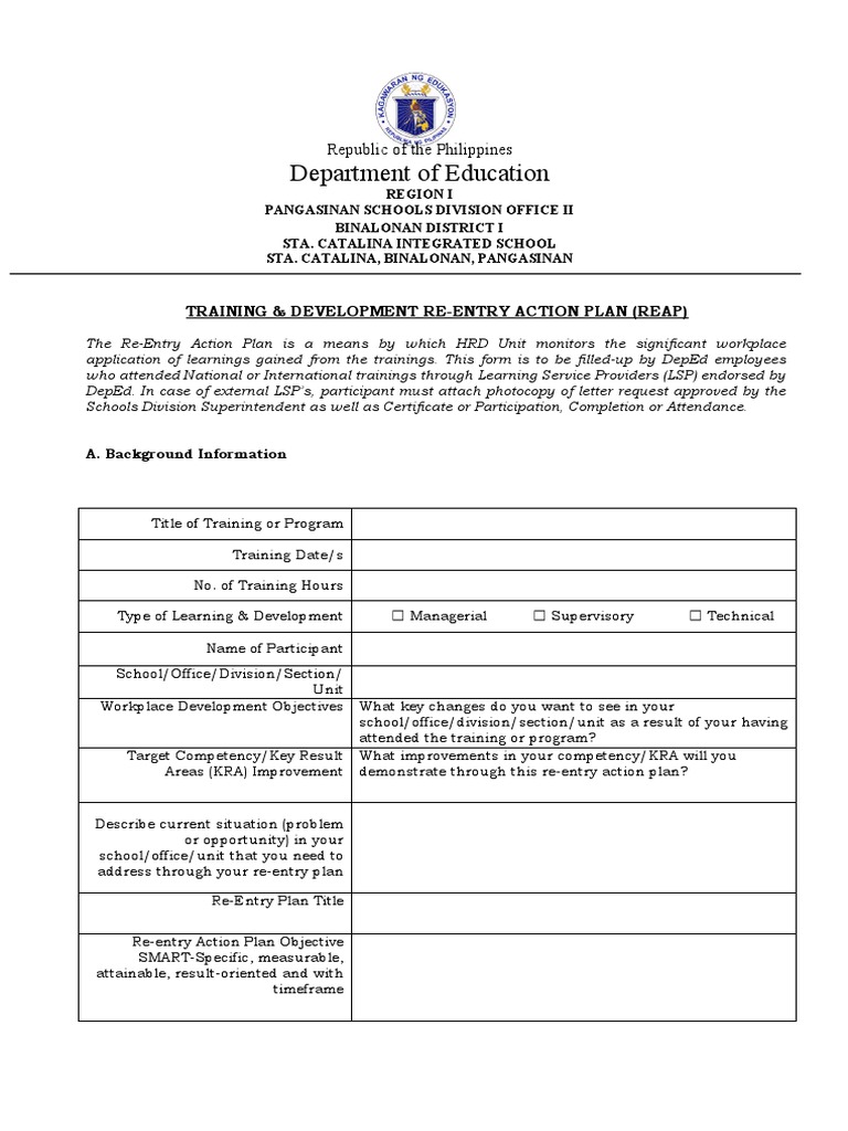 DepEd Training Re-Entry Action Plan | PDF | Business