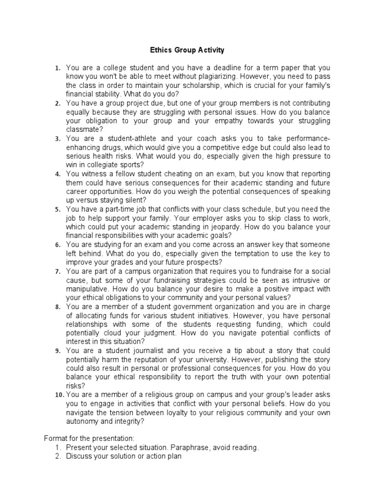 Ethics Group Activity | PDF | Applied Ethics | Psychology