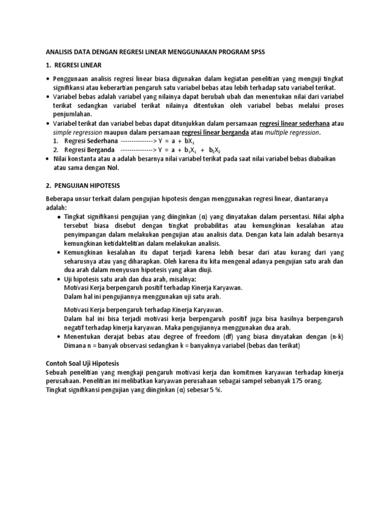 Analisis Data Regresi Linear SPSS | PDF