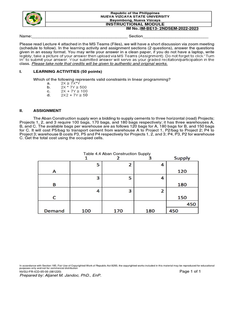 Assignment 4 Lec 4 OR BE13 | PDF