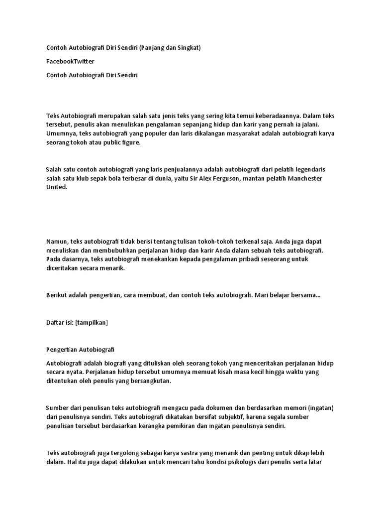 Contoh Autobiografi Diri Sendiri | PDF