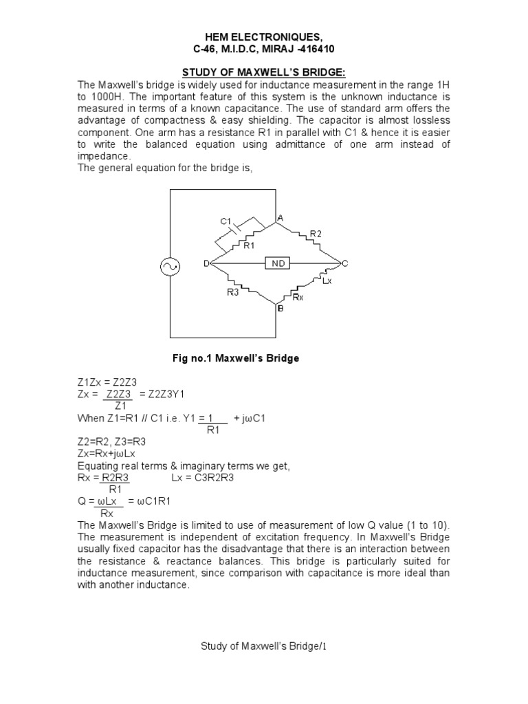 Maxwell Bridge | PDF | Inductance | Electrical Impedance
