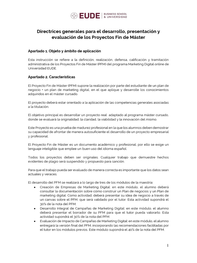 Directrices Generales para El Desarrollo, Presentación y Evaluación de ...