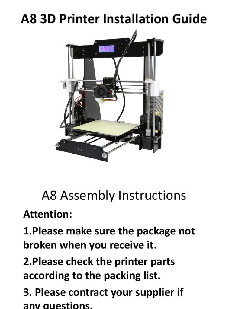 A8 3D Printer Assembly Guide | PDF | Screw | Tools
