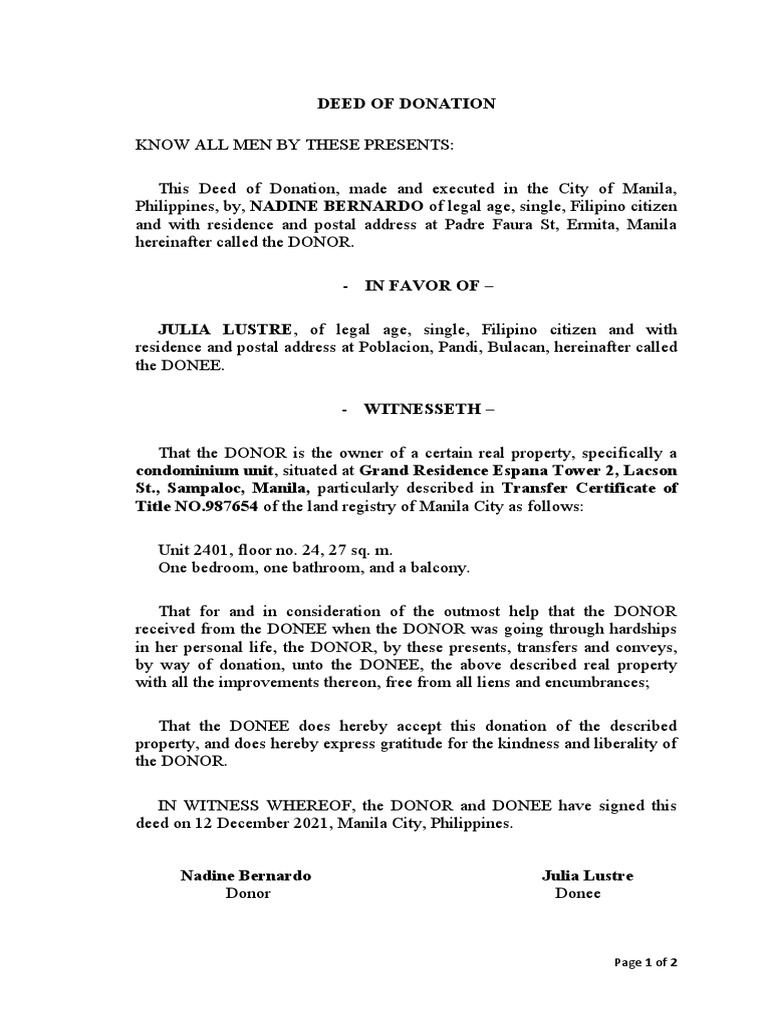 Deed of Donation | PDF | Law And Economics | Government Information