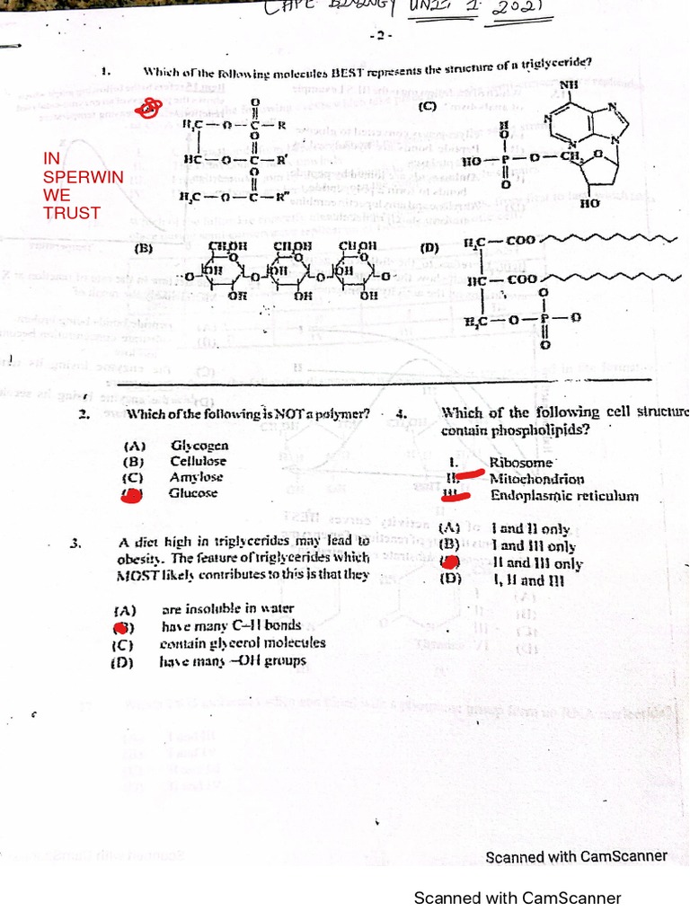 CAPE Biology 2021 U1 P1 Solutions | PDF