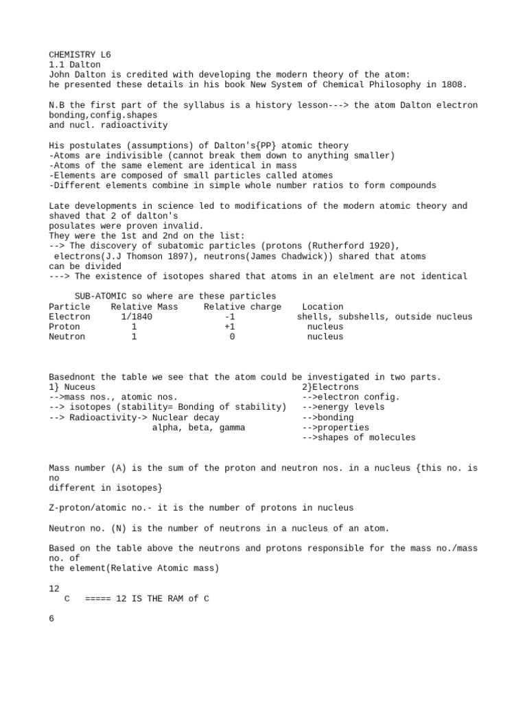 Chem Form 6 Lessons 1 | Download Free PDF | Isotope | Atoms