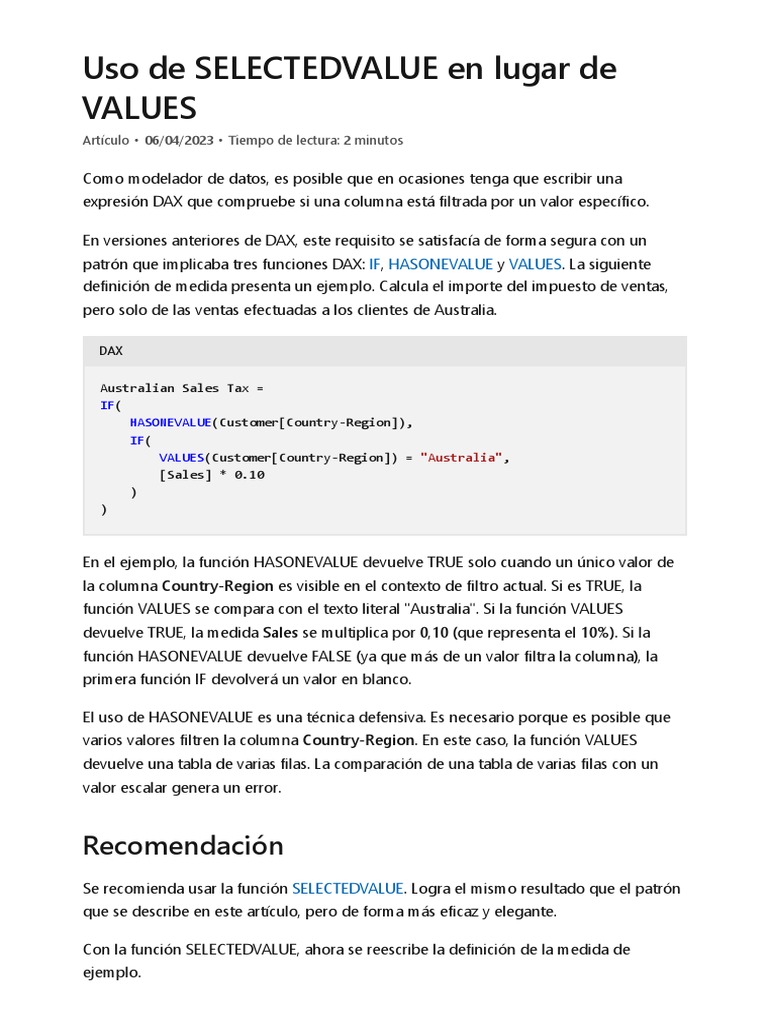 Selectedvalue Power Bi Dax Pdf 