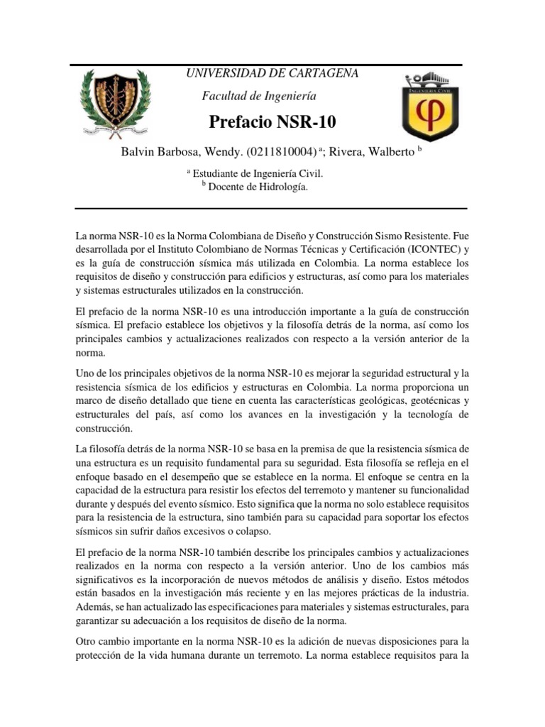 Prefacio NSR-10 | PDF | Temblores | Diseño