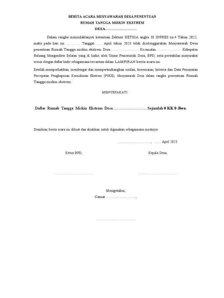 Format Ba Musdes Penentuan RT Miskin Ekstrem | PDF