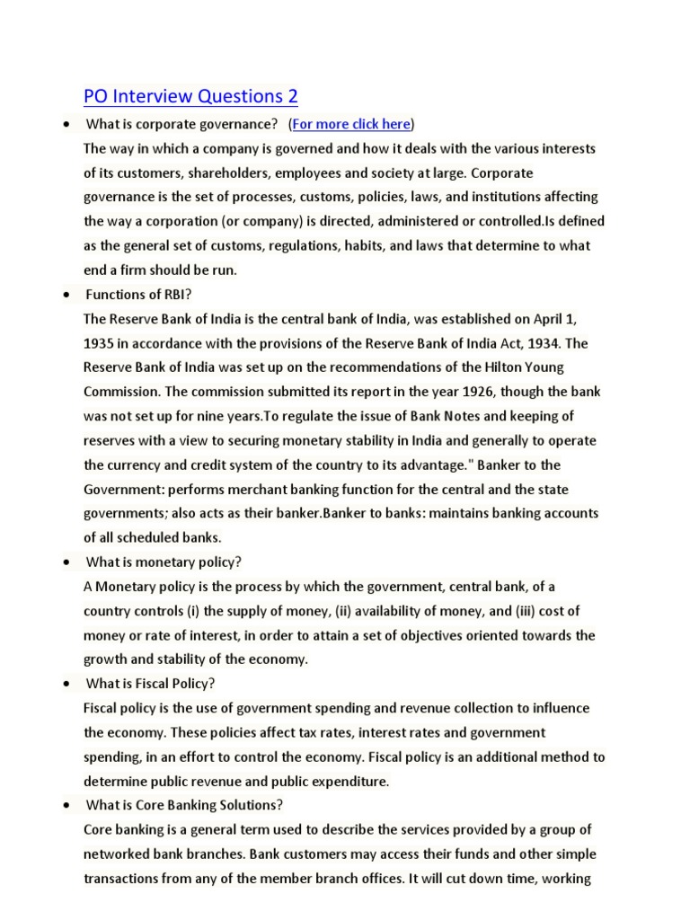 PO Interview Questions 2 | PDF | Capital Account | Reserve Bank Of India