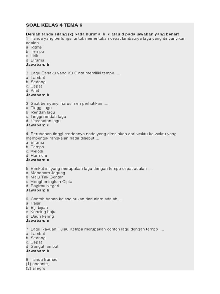 Soal Kelas 4 Tema 6 Semester 2 | PDF