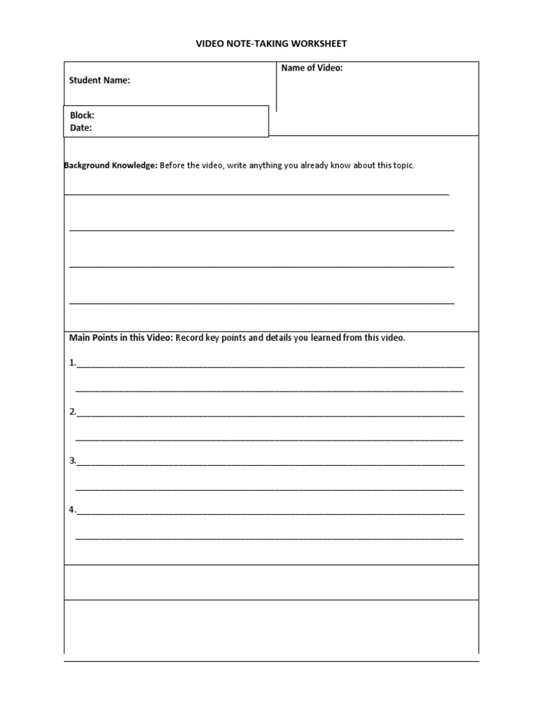 Video Note-Taking Worksheet | PDF | Computers