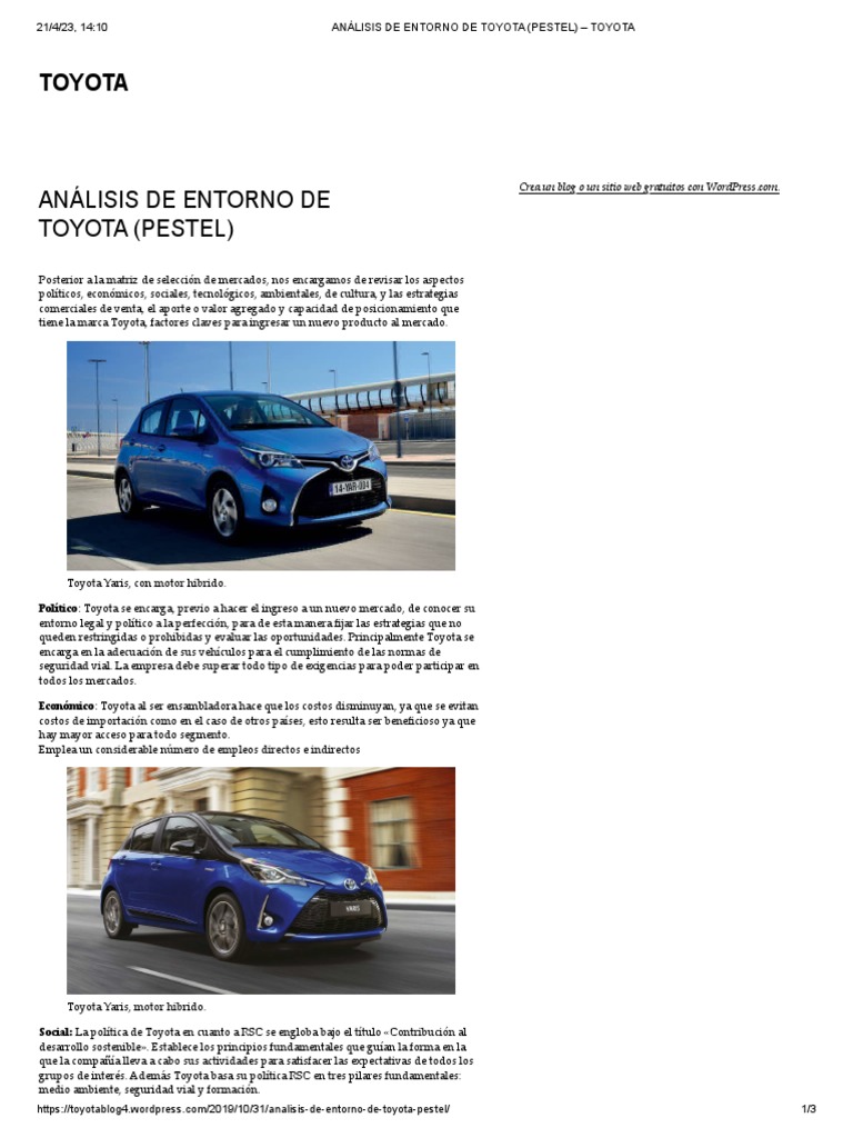 Análisis de Entorno de Toyota (Pestel) - Toyota | PDF | Toyota ...